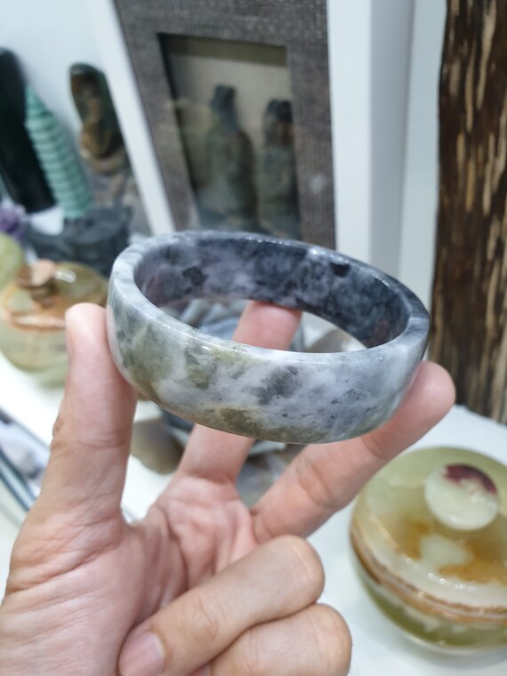 His & Hers Celestial Gray Jade Bangle (Size 63) - Gem