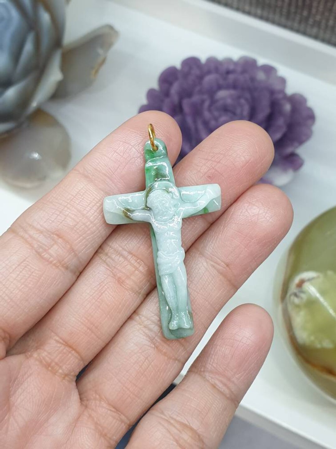 Jade Crucifix Pendant in 9K Gold Bail - Etsy