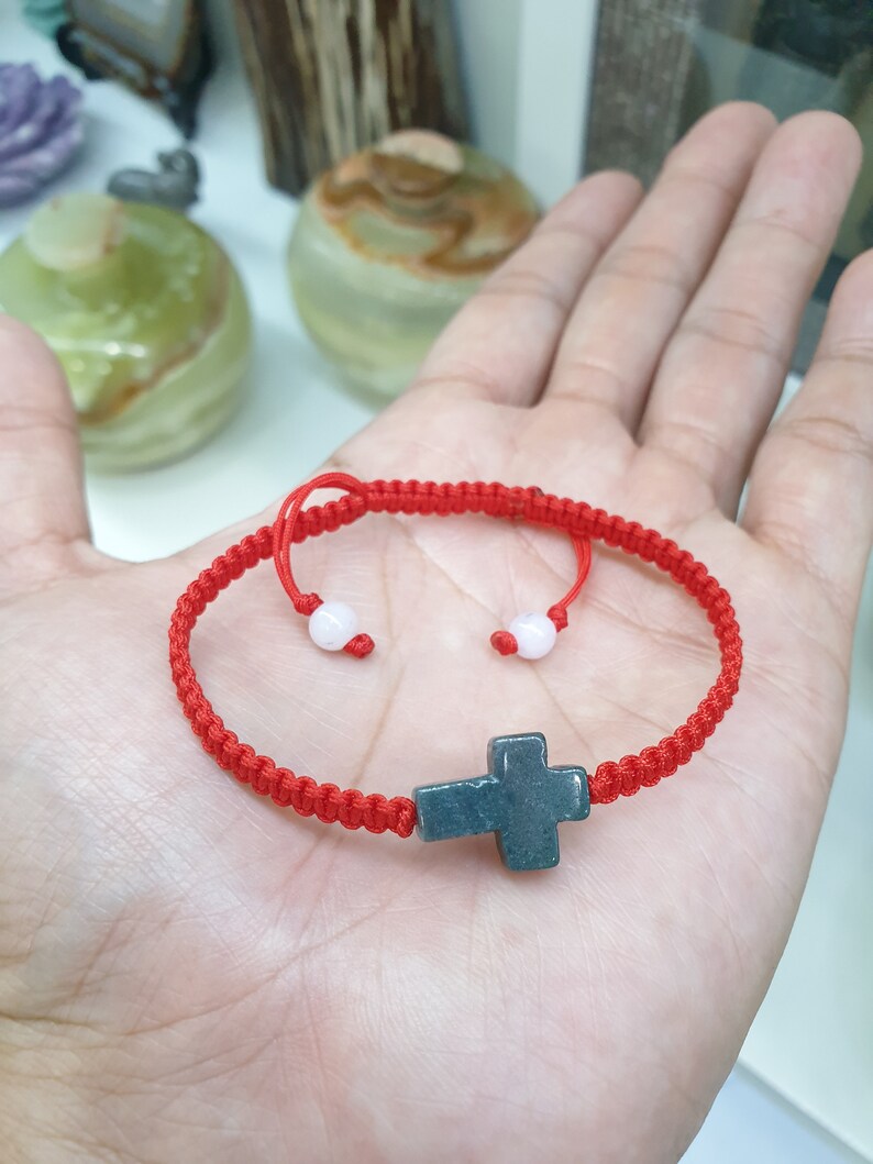 Cross Red Thread Bracelet | Natural Semiprecious Stone Beads ...