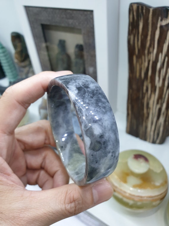 His & Hers Celestial Gray Jade Bangle (Size 63) - Gem