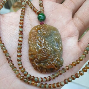 Red Jade Dragon Pendant on Two-toned Jade Beaded Necklace (24 Inch ...