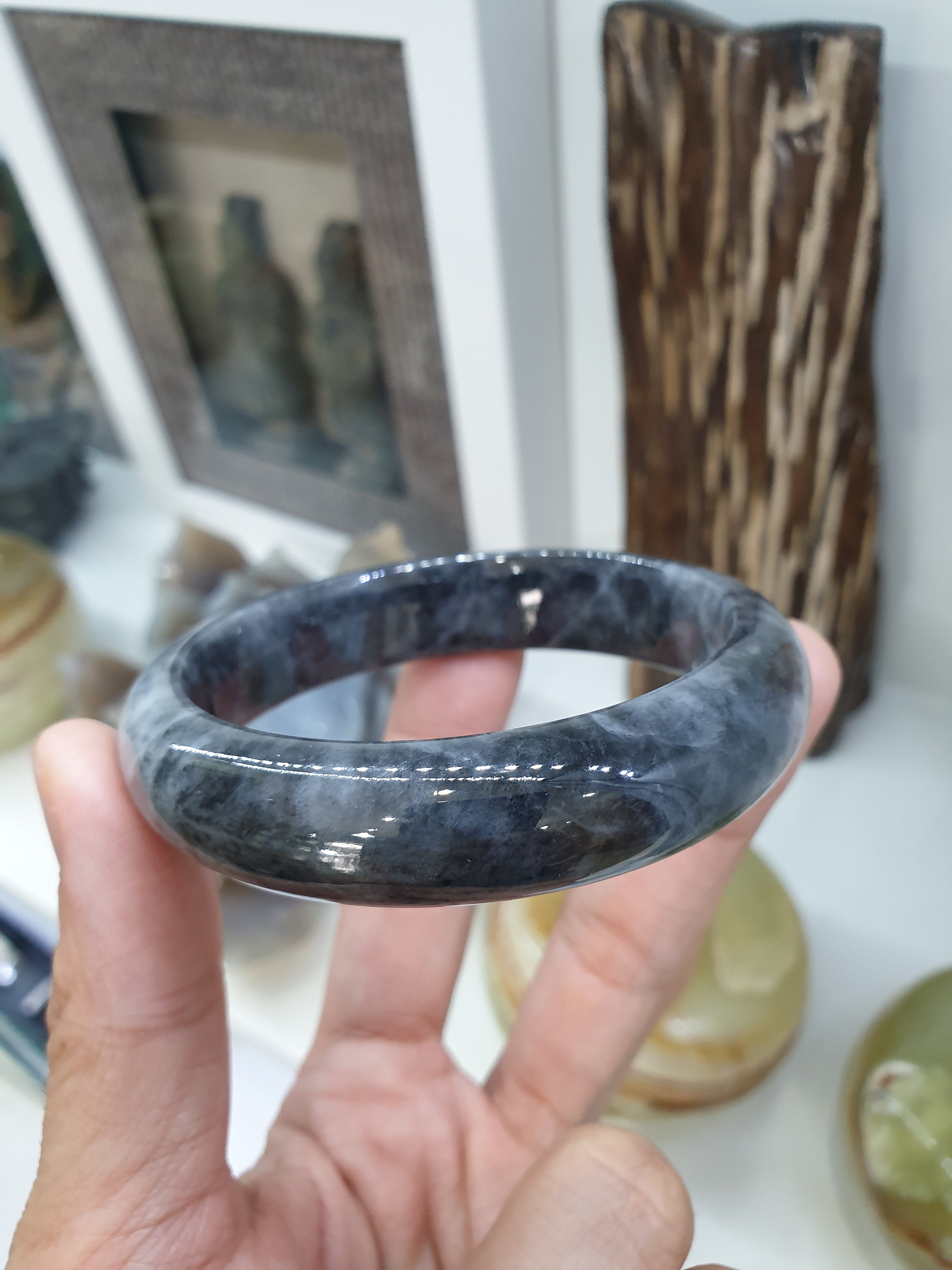 Marbled Black Jade Bangle size 59 Etsy UK