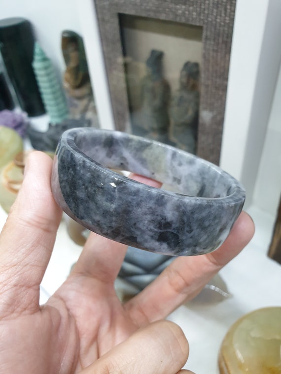 His & Hers Celestial Gray Jade Bangle (Size 63) - Gem