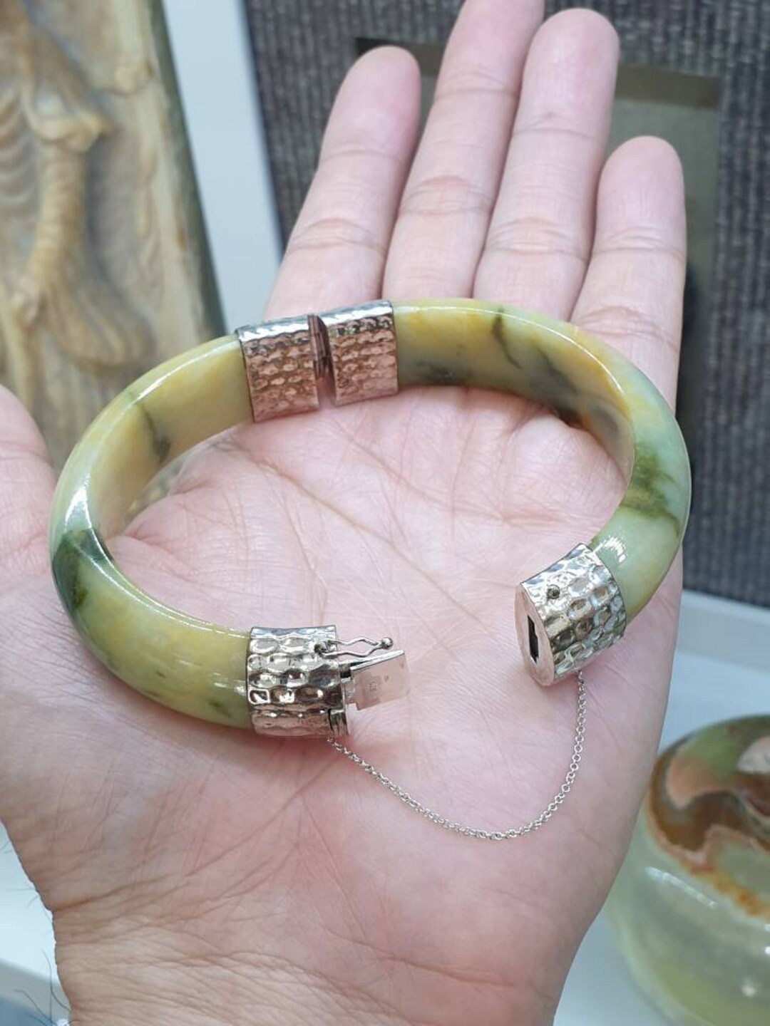 Jade Split Bangle (size 61) | Hok Lok Siew Jade & Sterling Silver ...