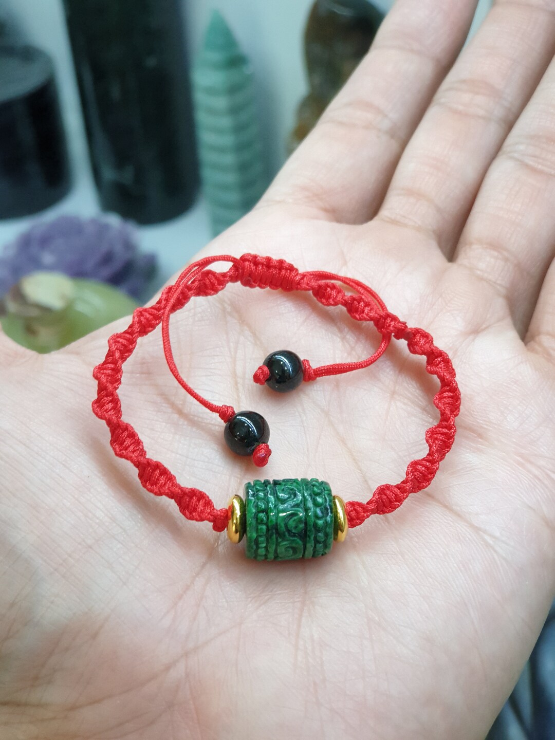 Jade & 24K Gold in Red Thread Braided Bracelet - Etsy