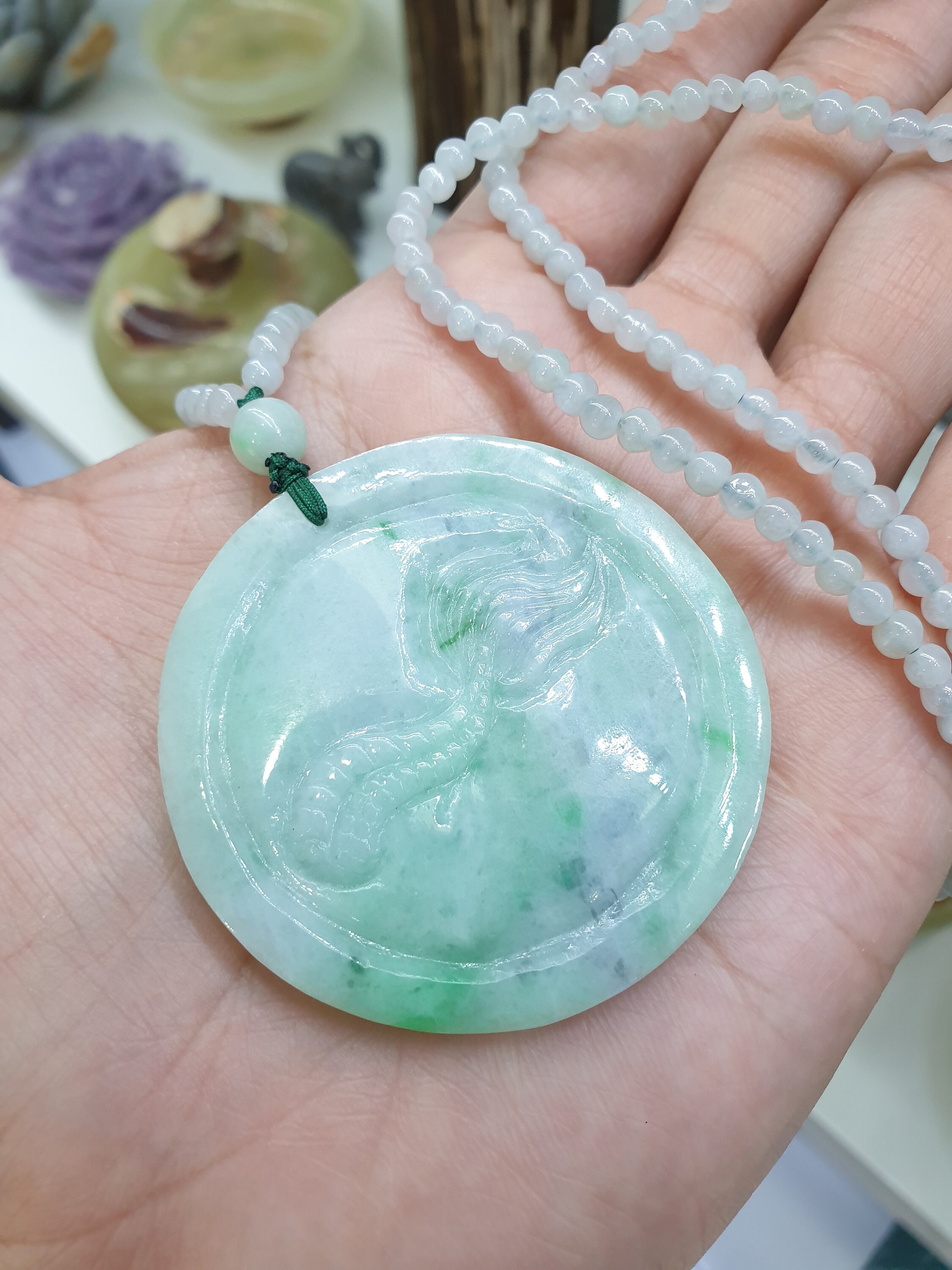 Jade Dragon Pendant on Beaded Jade Necklace (24 Inch +) - Etsy