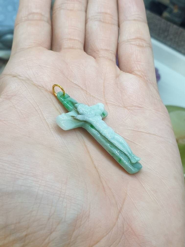 Jade Crucifix Pendant in 9K Gold Bail - Etsy