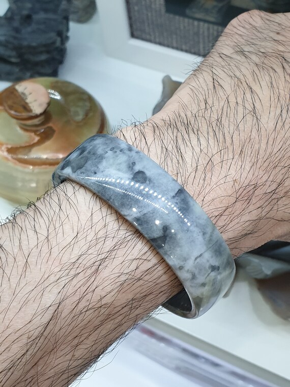 His & Hers Celestial Gray Jade Bangle (Size 63) - Gem