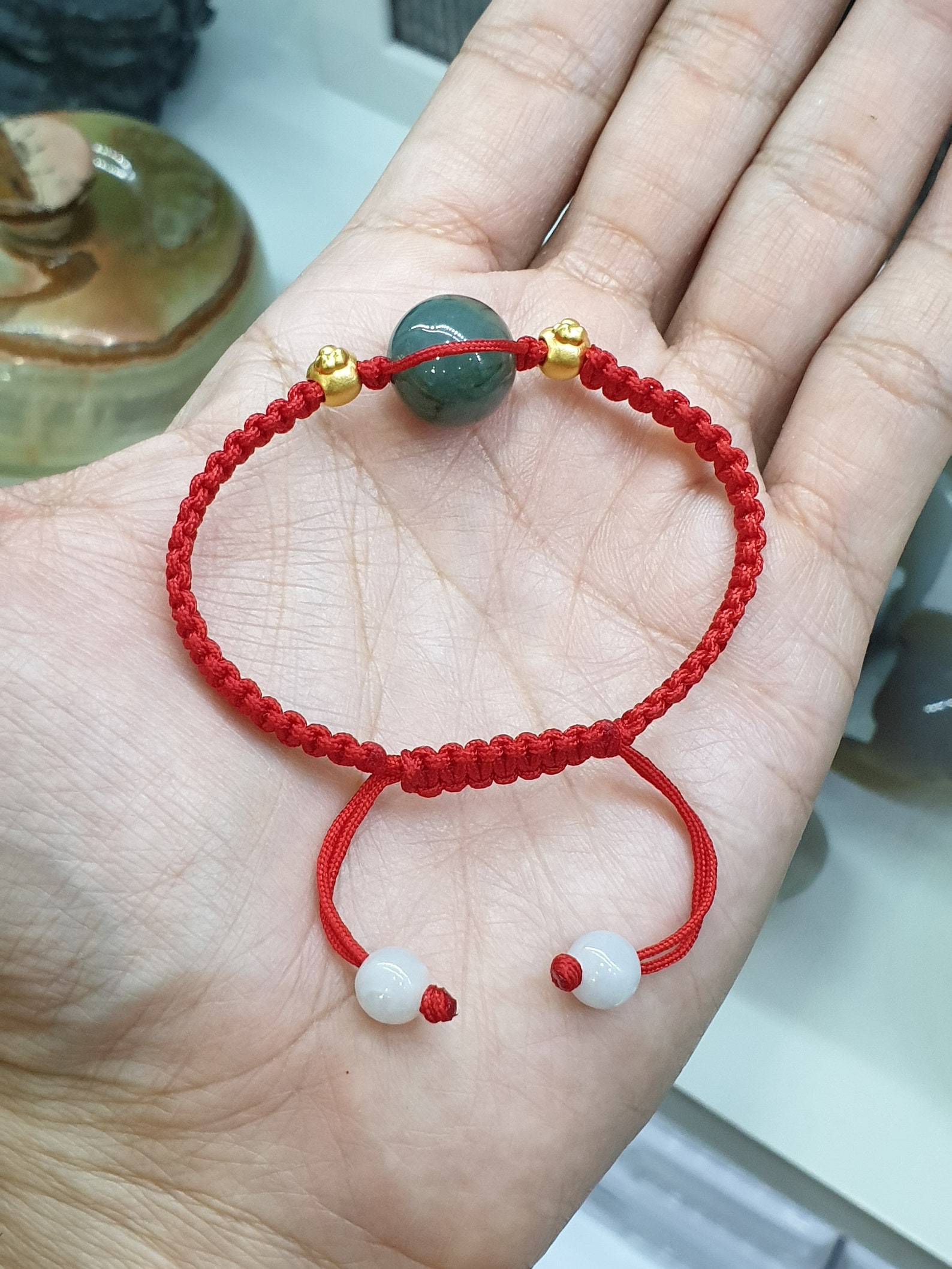 Black Jade Bead & 24 Karat Gold Ox in Red Thread Braided - Etsy