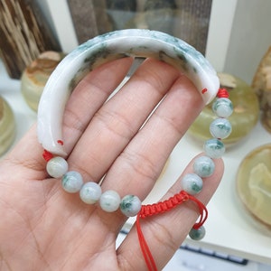 Floral Jade Half Bangle in Red Thread Bracelet - Etsy