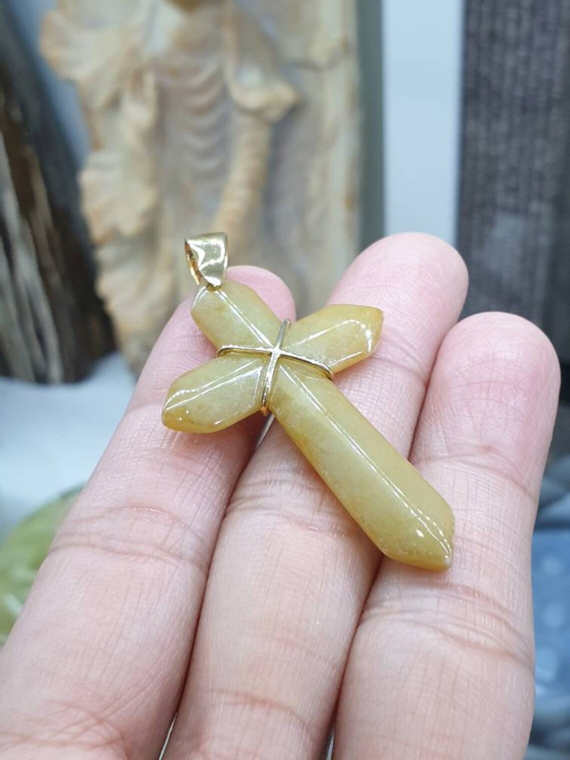 Honey Jade Cross Pendant in 14 Karat Gold - Etsy