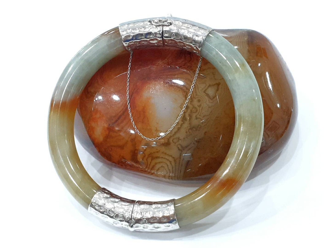 Hok Lok Siew Jade & Sterling Silver Split Bangle, Cylindrical (S 61 ...