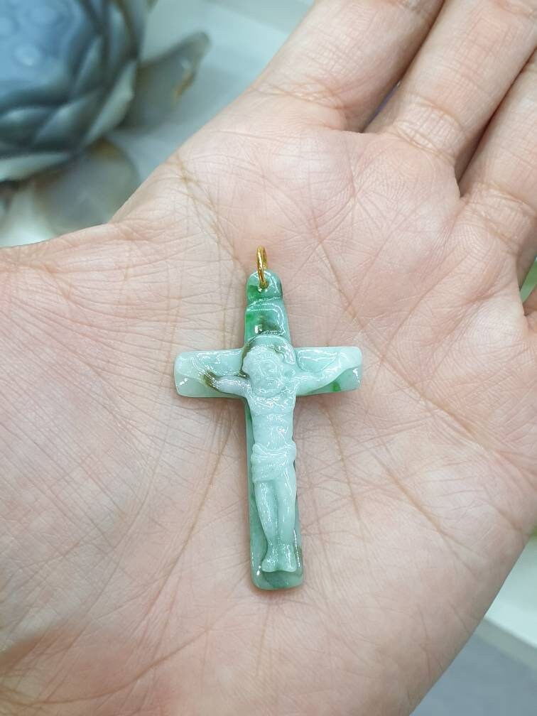 Jade Crucifix Pendant in 9K Gold Bail - Etsy