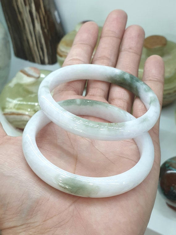Pair of White Jade Bangles (Size 63) - Gem