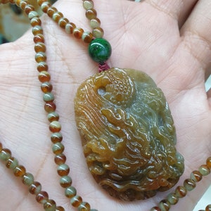 Red Jade Dragon Pendant on Two-toned Jade Beaded Necklace (24 Inch ...