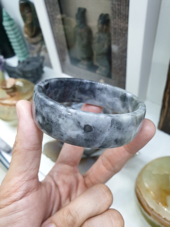 His & Hers Celestial Gray Jade Bangle (Size 63) - Gem