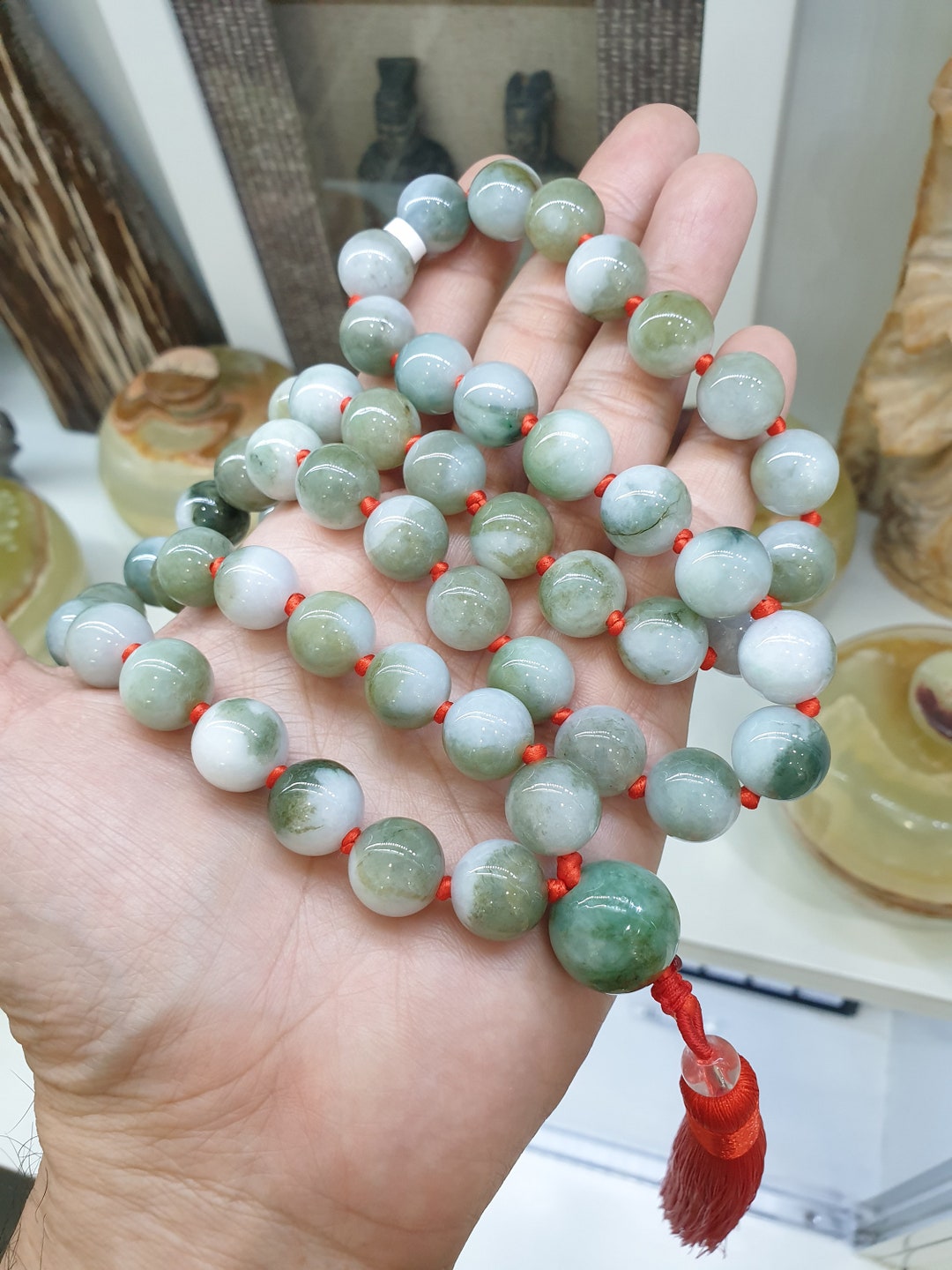 Mala Necklace 54 Jade Beads (monk Beads / Meditation Beads) - Etsy