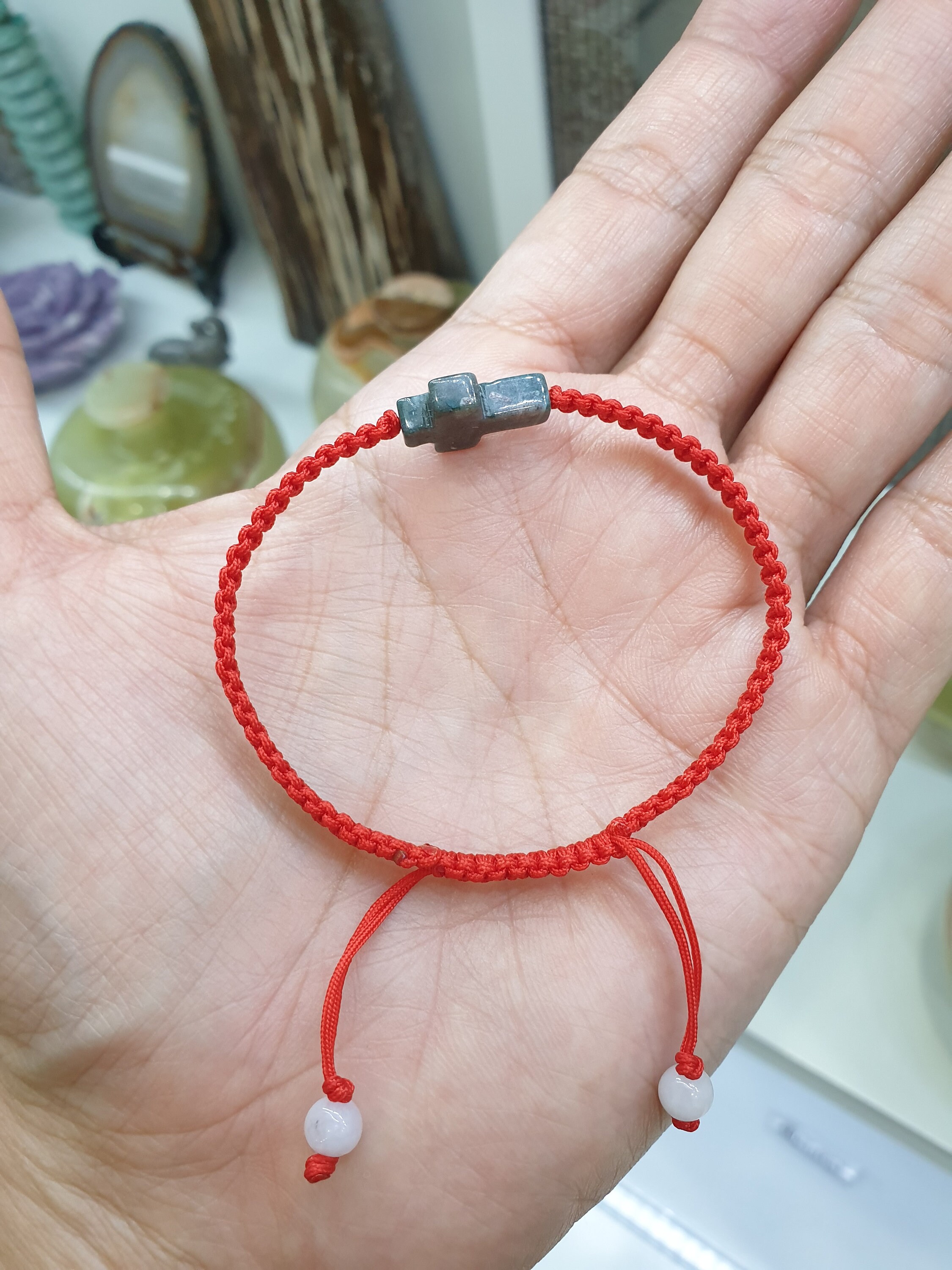 Cross Red Thread Bracelet | Natural Semiprecious Stone Beads ...