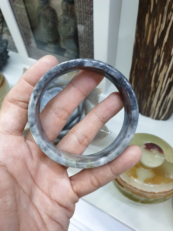 His & Hers Celestial Gray Jade Bangle (Size 63) - Gem