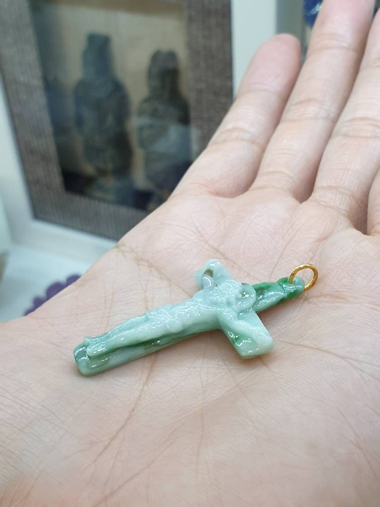 Jade Crucifix Pendant in 9K Gold Bail - Etsy