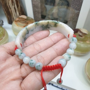 Floral Jade Half Bangle in Red Thread Bracelet - Etsy
