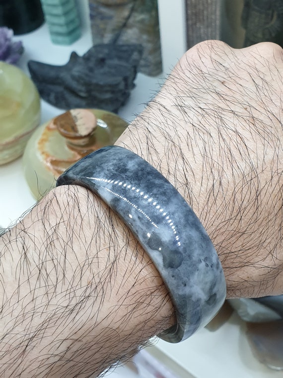 His & Hers Celestial Gray Jade Bangle (Size 63) - Gem