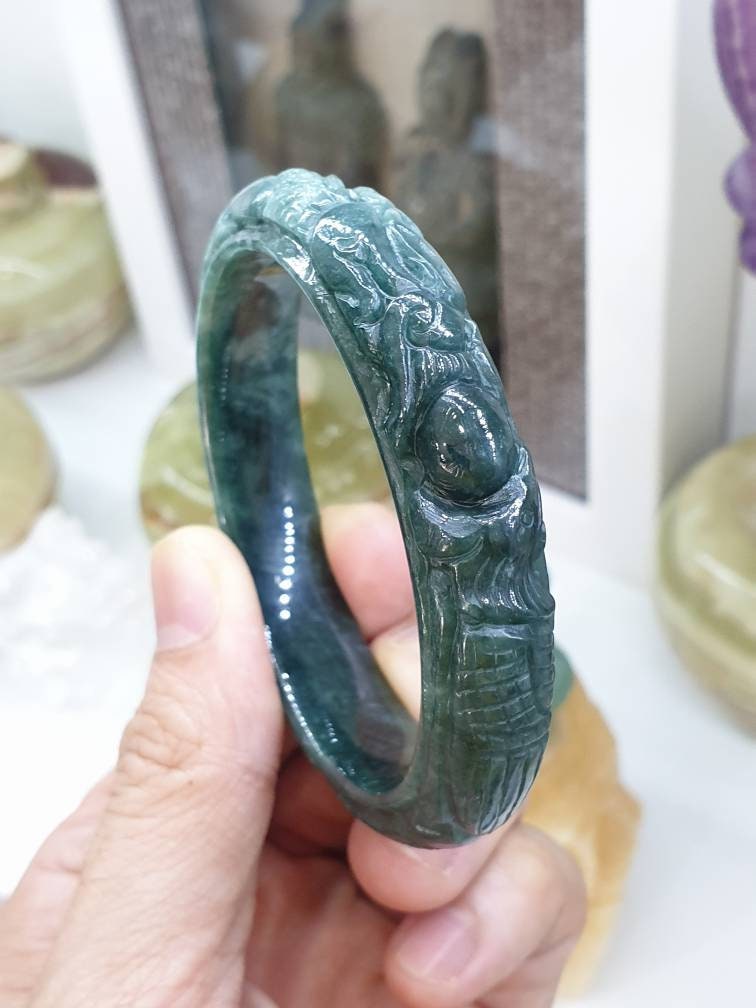 Dragon & Phoenix Jade Bangle - Etsy