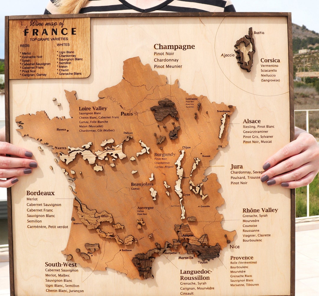 France Wine Wood Map, 40th Anniversary Gift for Parents Wedding ...