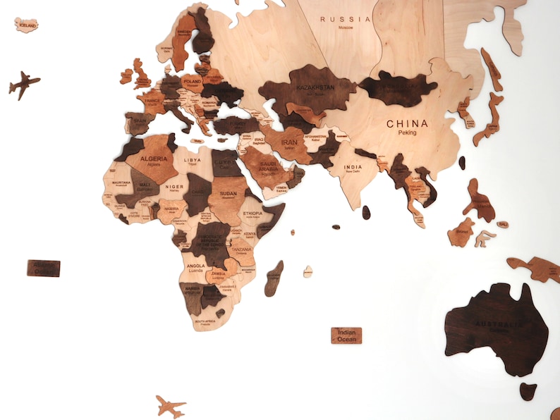 World Map Push Pin, 3D Wood Wall Map, Custom Map Gift Fot Travel Lovers ...