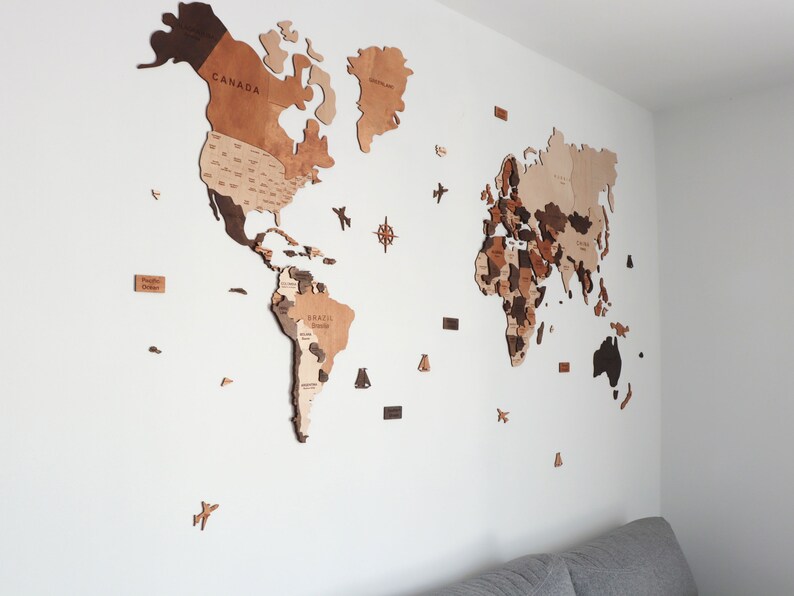 World Map Push Pin, 3D Wood Wall Map, Custom Map Gift Fot Travel Lovers ...