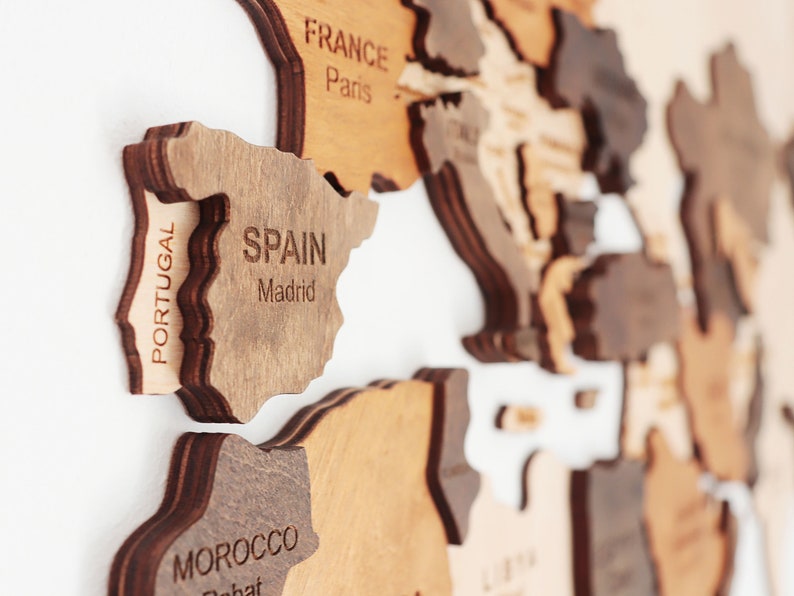 World Map Push Pin, 3D Wood Wall Map, Custom Map Gift Fot Travel Lovers ...