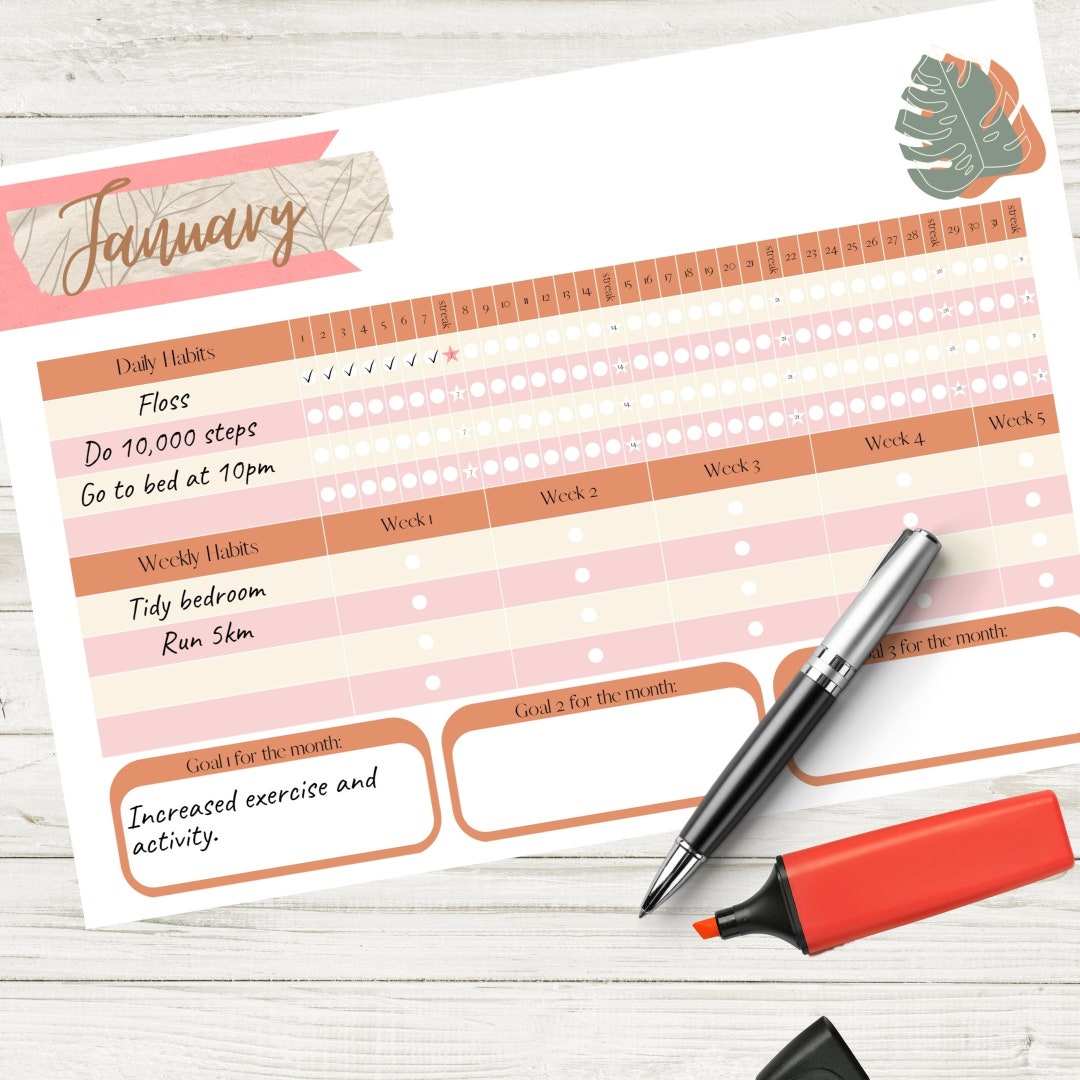 Habit and Goal Tracker January 2023 Instant Download Print at Home - Etsy