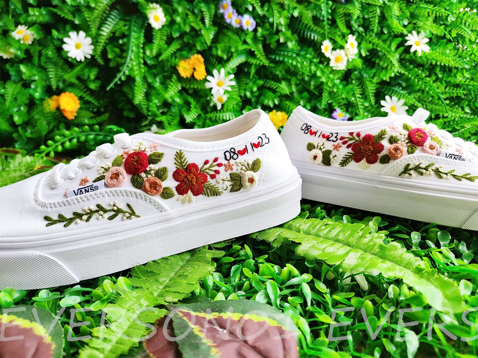 Custom Vans Embroidered Shoes Vans Bridal Sneakers Embroidered Wedding ...