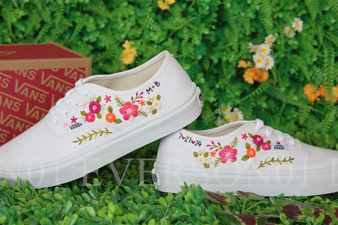 Custom Vans Embroidered Shoes Vans Bridal Sneakers Embroidered Wedding ...