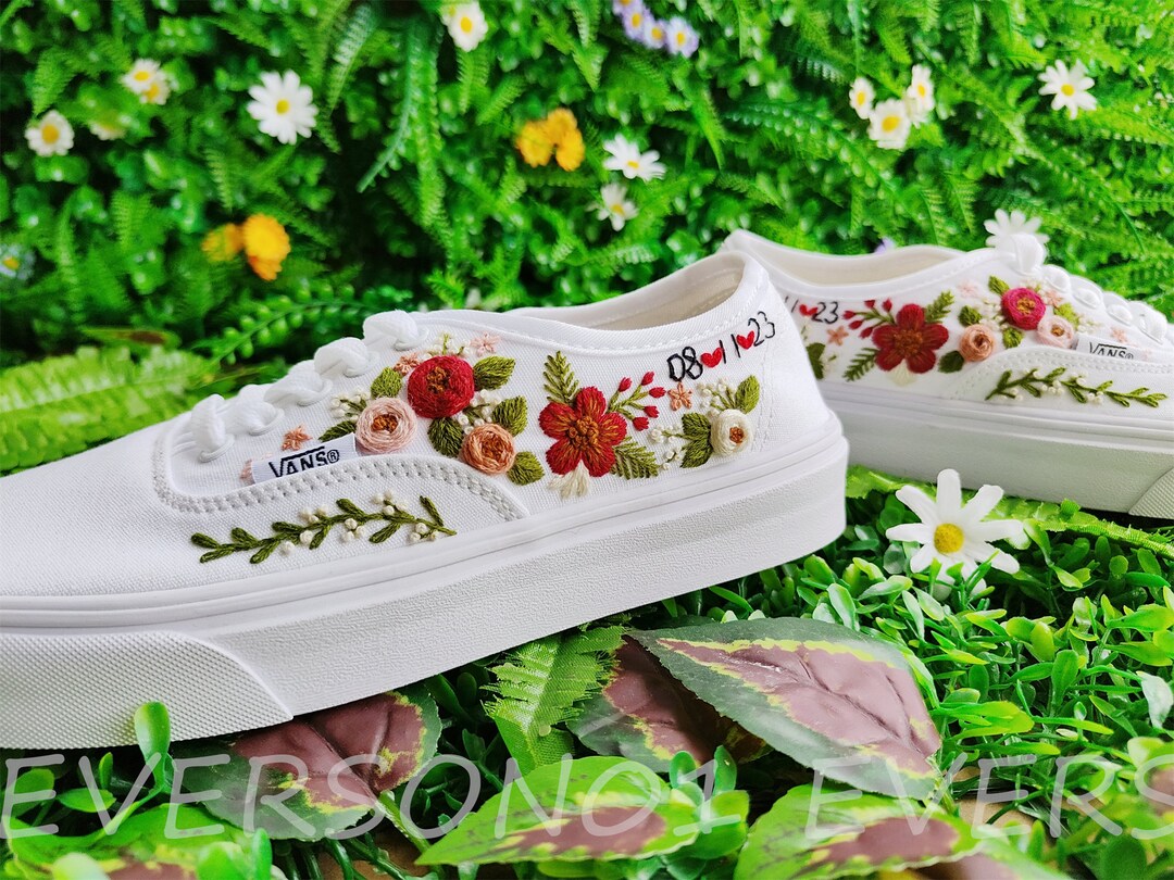 Custom Vans Embroidered Shoes Vans Bridal Sneakers Embroidered Wedding ...