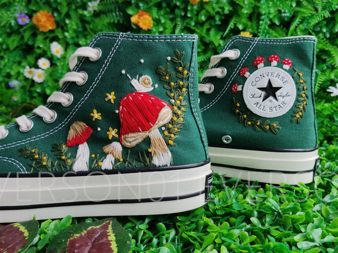 Custom Embroidered Mushroom Converse Chuck Taylor 1970s: Hand-stitched ...