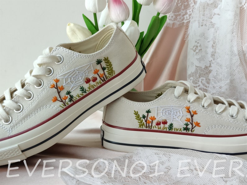 Custom Embroidered Converse Chuck Taylor 1970s: Mushroom & Spider Web ...