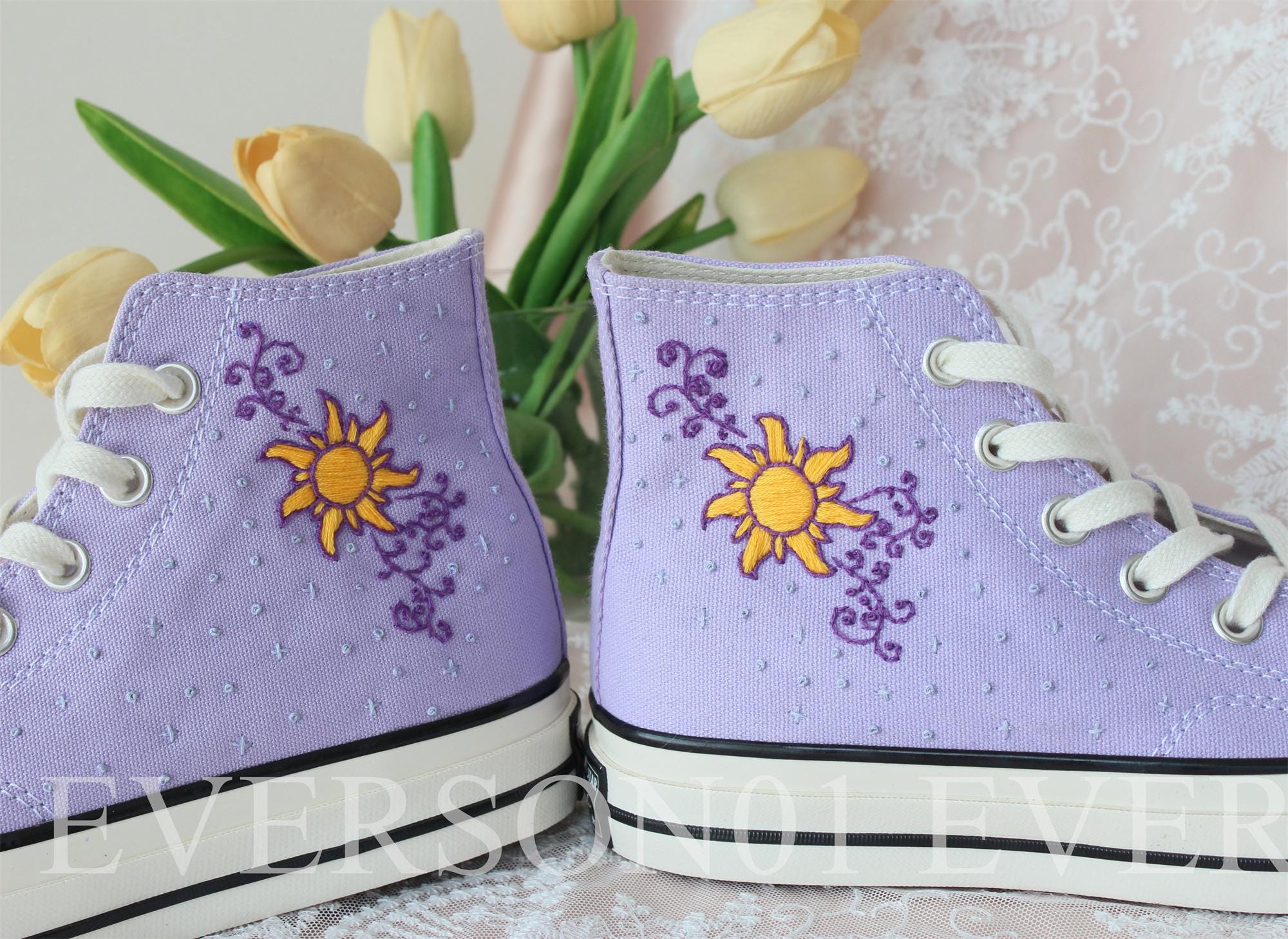 Custom Embroidered Converse Chuck Taylor 1970s: Rapunzel Wedding Shoes ...