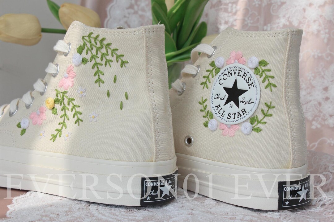 Custom Embroidered Converse Chuck Taylor 1970s: Hand-stitched Wedding ...