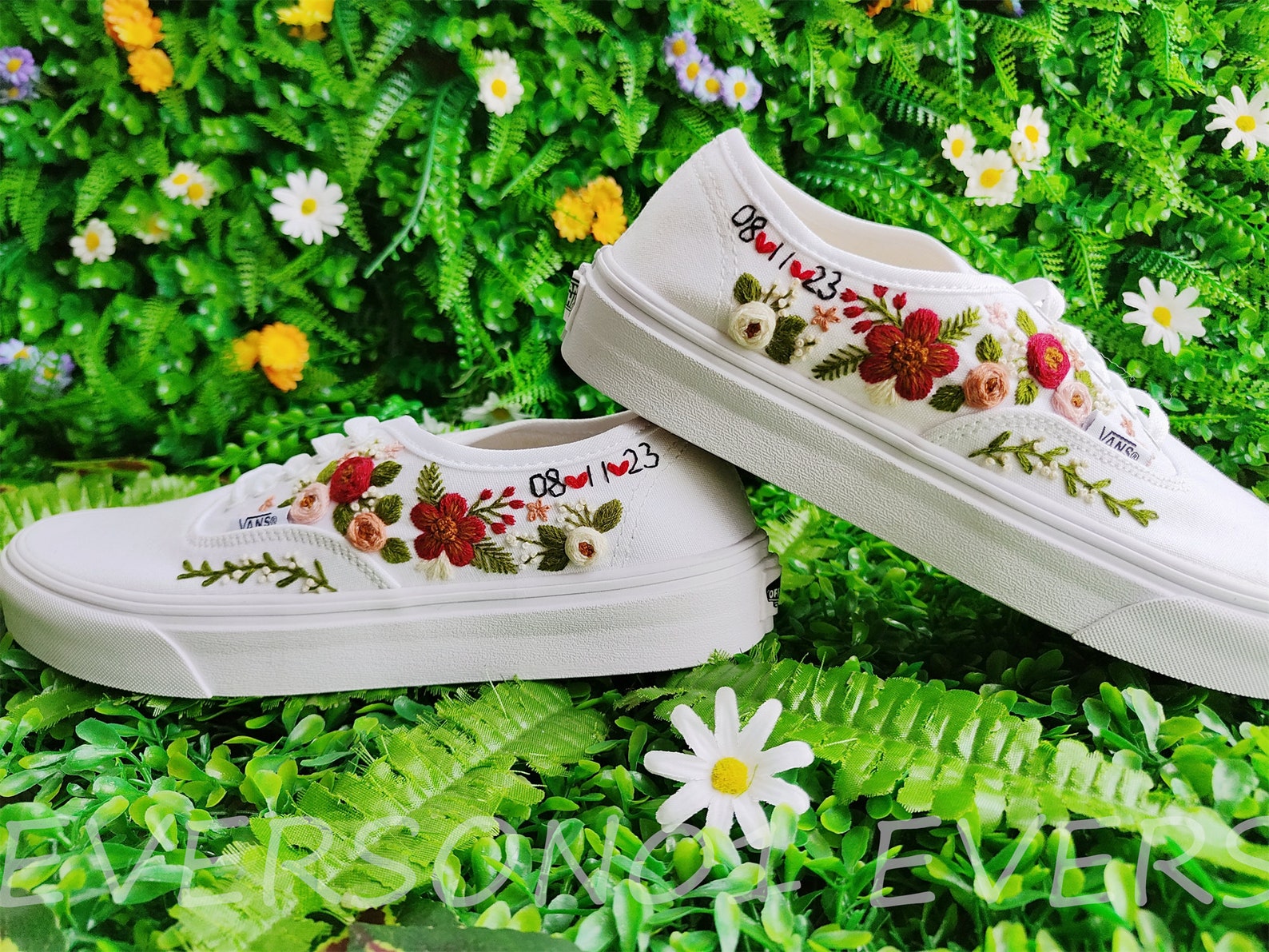 Custom Vans Embroidered Shoes Vans Bridal Sneakers Embroidered Wedding ...