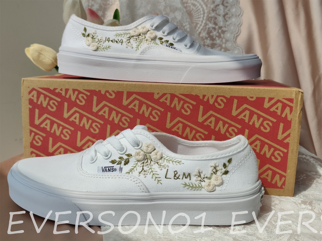 Custom Embroidered Vans: Bridal Wedding Sneakers, Floral Design - Etsy