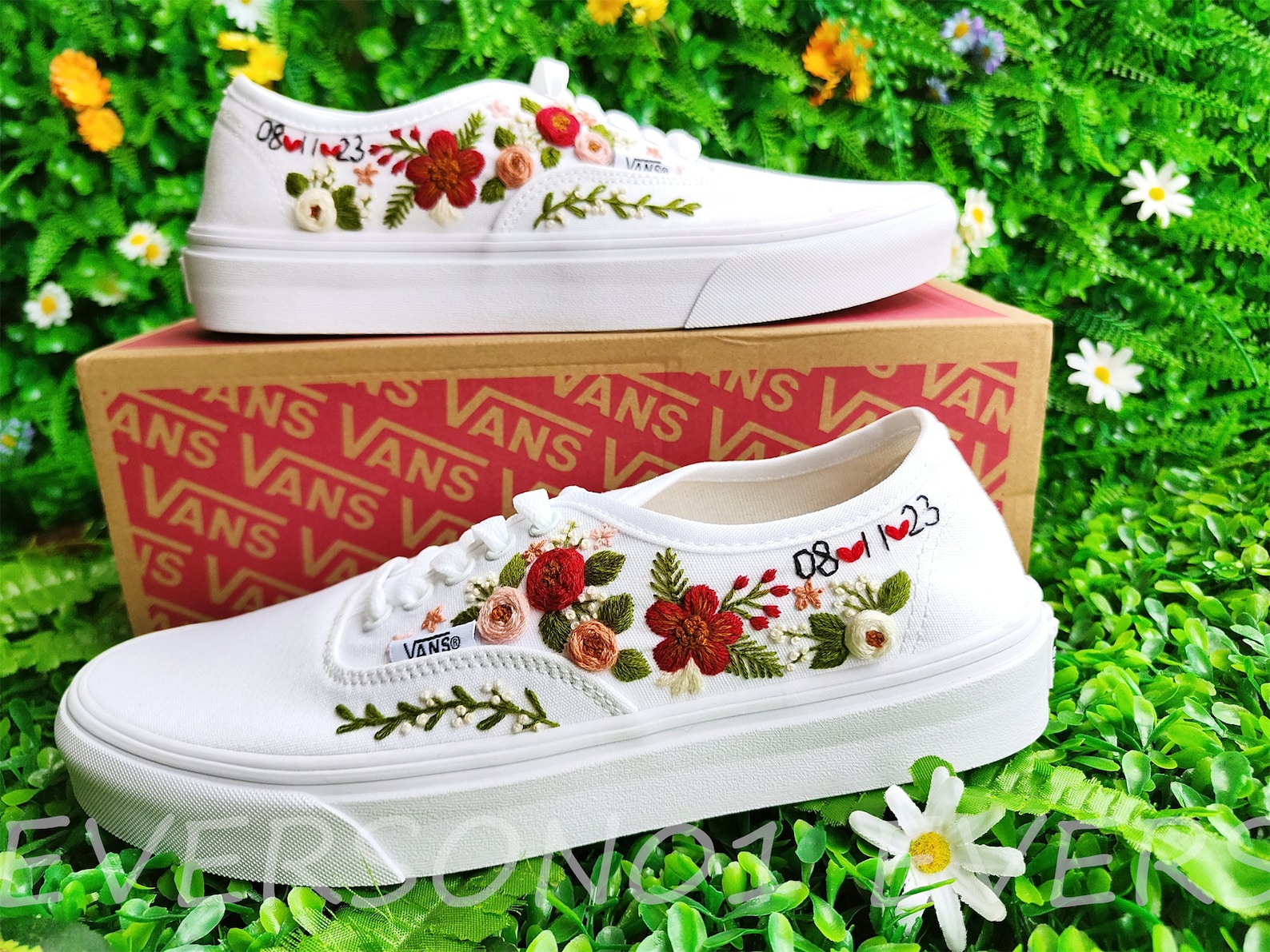 Custom Vans Embroidered Shoes Vans Bridal Sneakers Embroidered Wedding ...