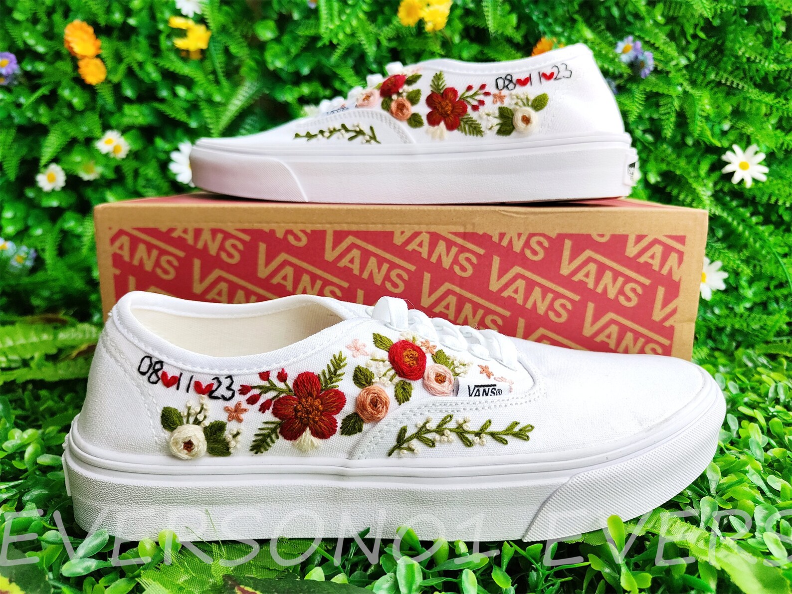 Custom Vans Embroidered Shoes Vans Bridal Sneakers Embroidered Wedding ...