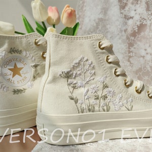 Custom Thick Sole Converse Embroidered Shoes, Custom White Wedding ...