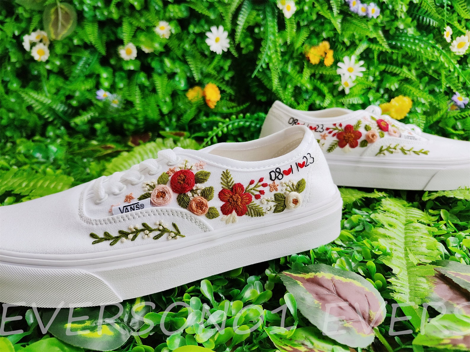 Custom Vans Embroidered Shoes Vans Bridal Sneakers Embroidered Wedding ...
