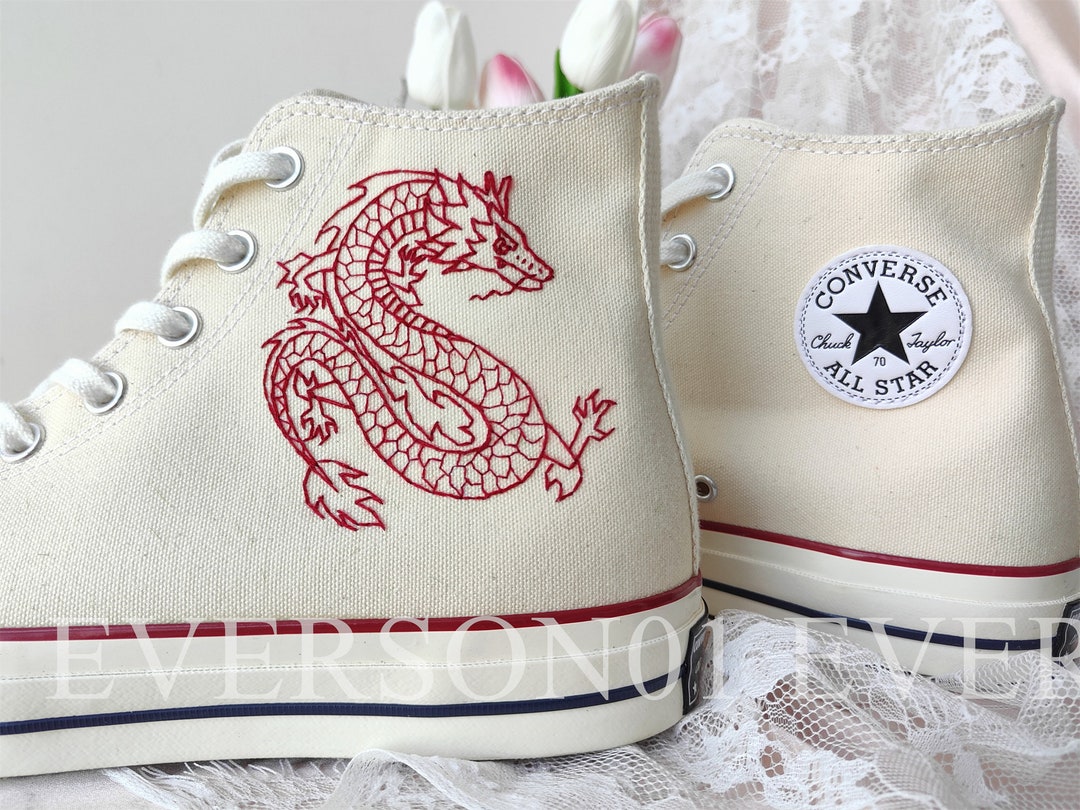 Embroidered Chinese Dragon Converse Chuck Taylor 1970s - Custom Wedding ...