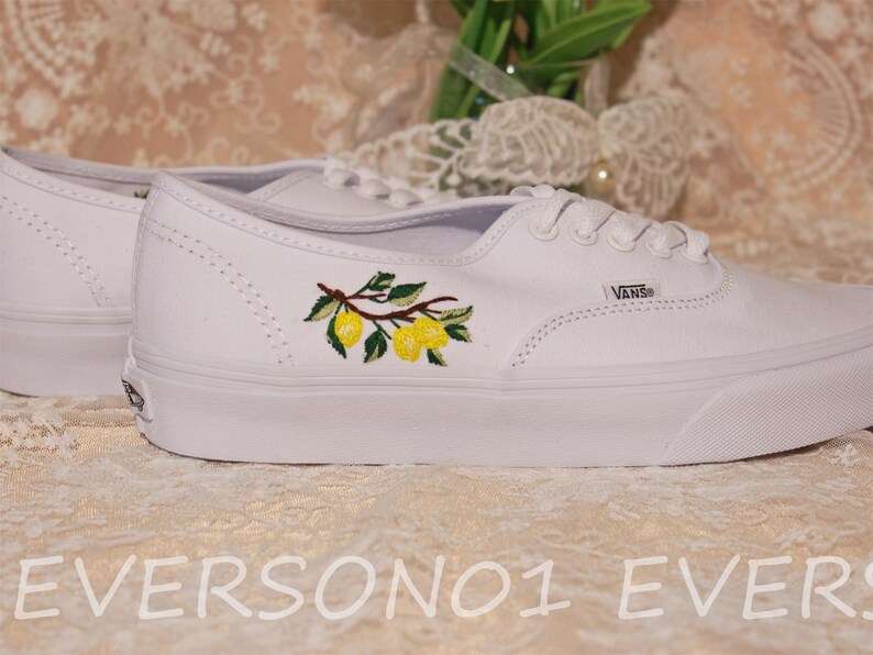 Custom Vans Embroidered Shoes Vans Bridal Sneakers Lemon Embroidered ...