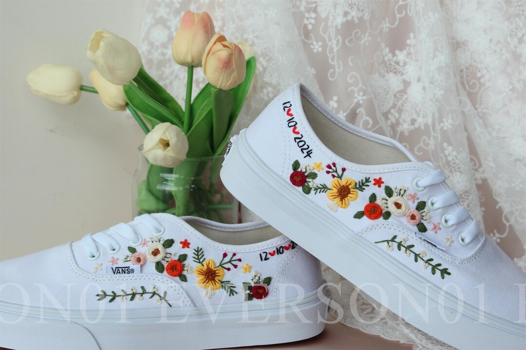 Custom Vans Embroidered Shoes Vans Bridal Sneakers Embroidered Wedding ...