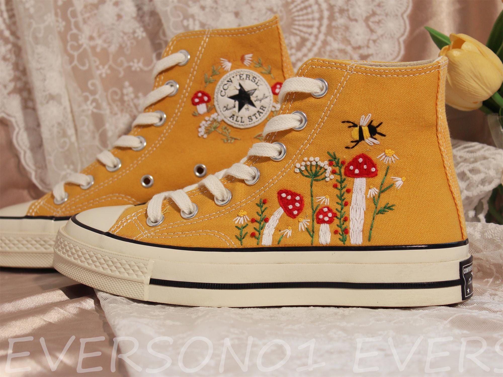 Custom Embroidered Converse Chuck Taylor 1970s: Hand-stitched Floral ...
