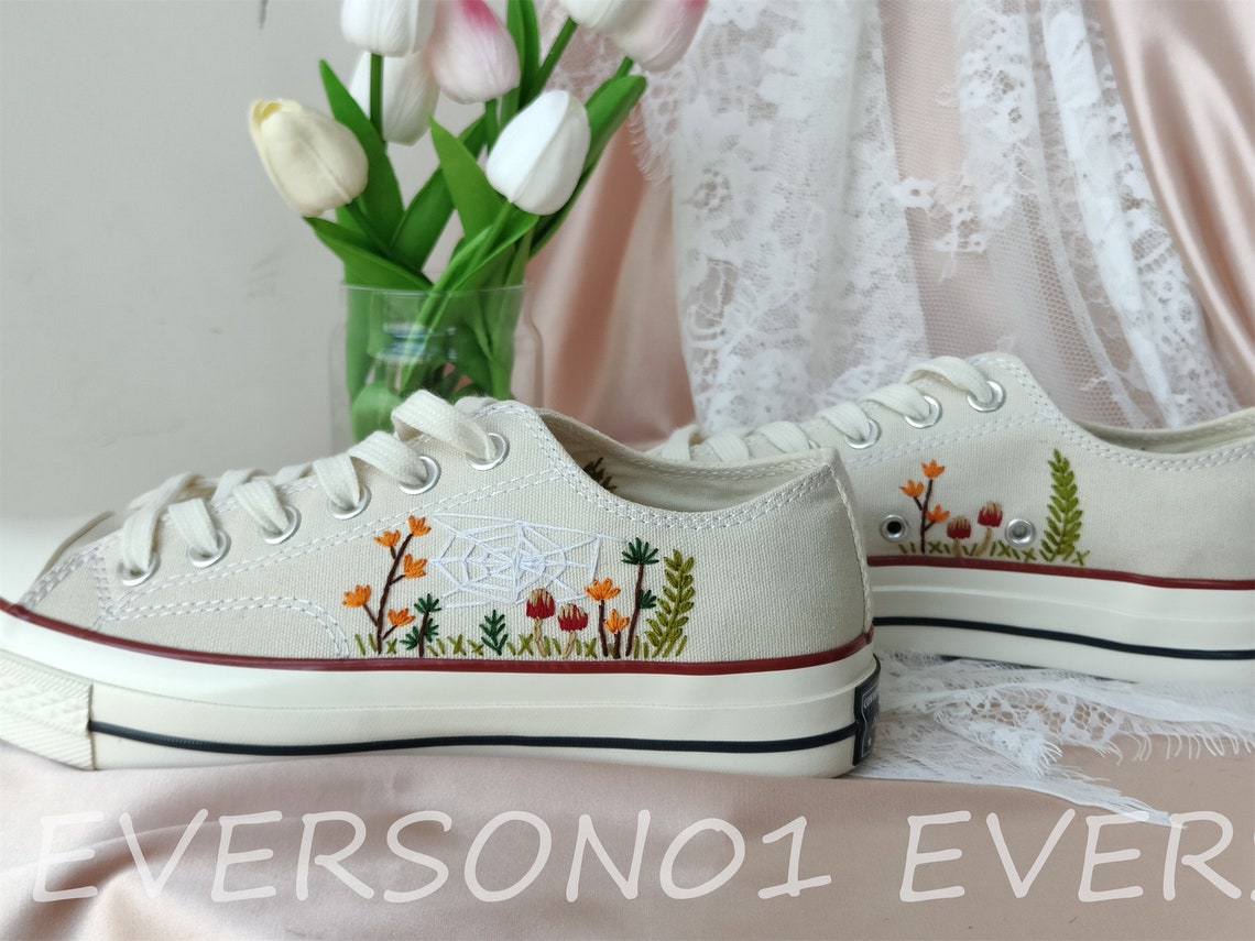 Custom Embroidered Converse Chuck Taylor 1970s: Mushroom & Spider Web ...
